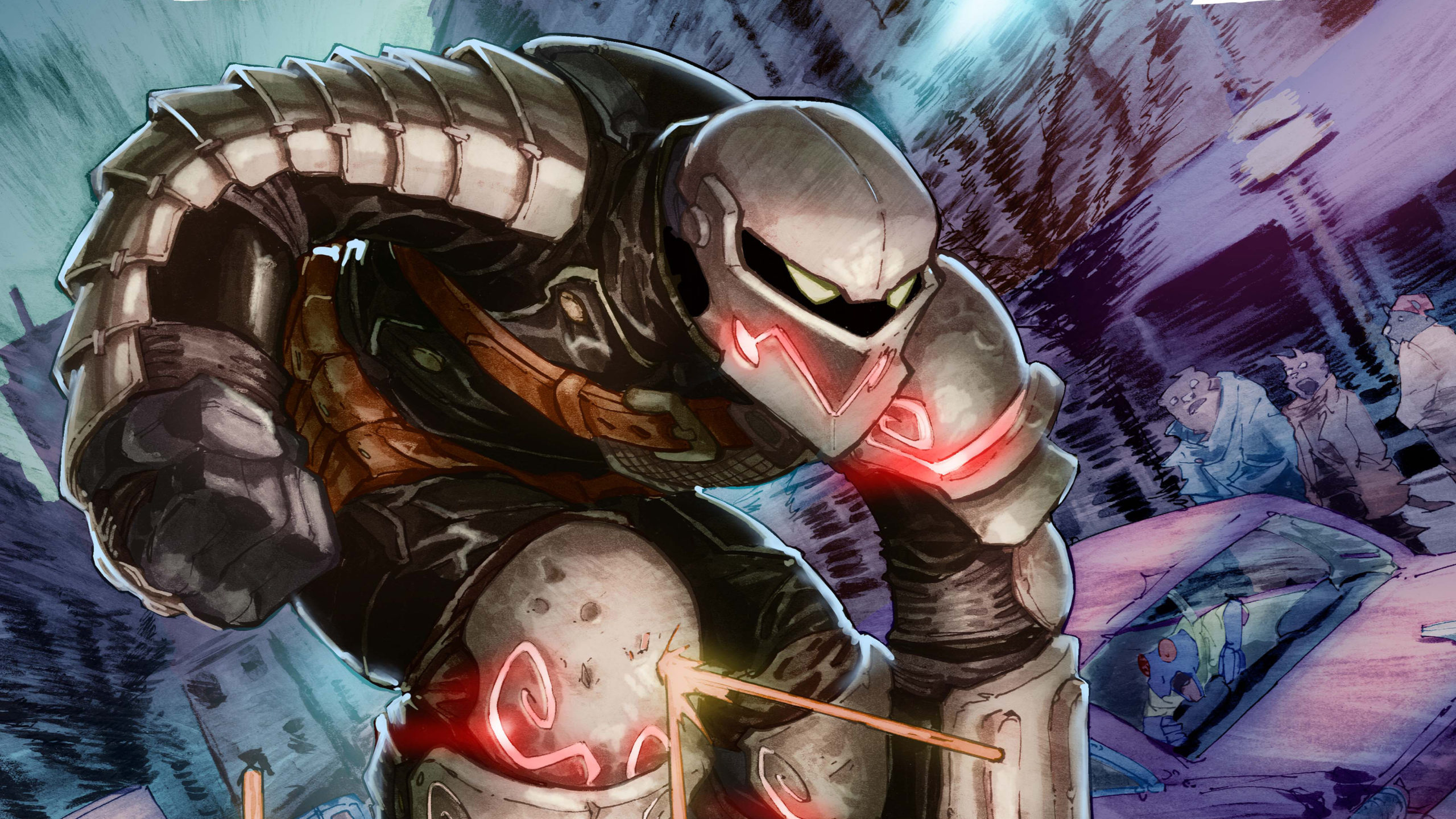 「Teenage Mutant Ninja Turtles: Nightwatcher #1」の最後のページに、TMNTの誰がこの謎の自警団員のマスクの中にいるのかが明らかになる ...